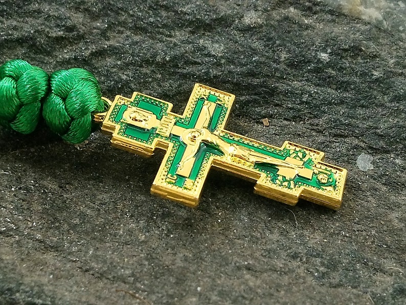Green Orthodox Prayer Rope: 100 Knots Komboskini Rosary With Metallic ...