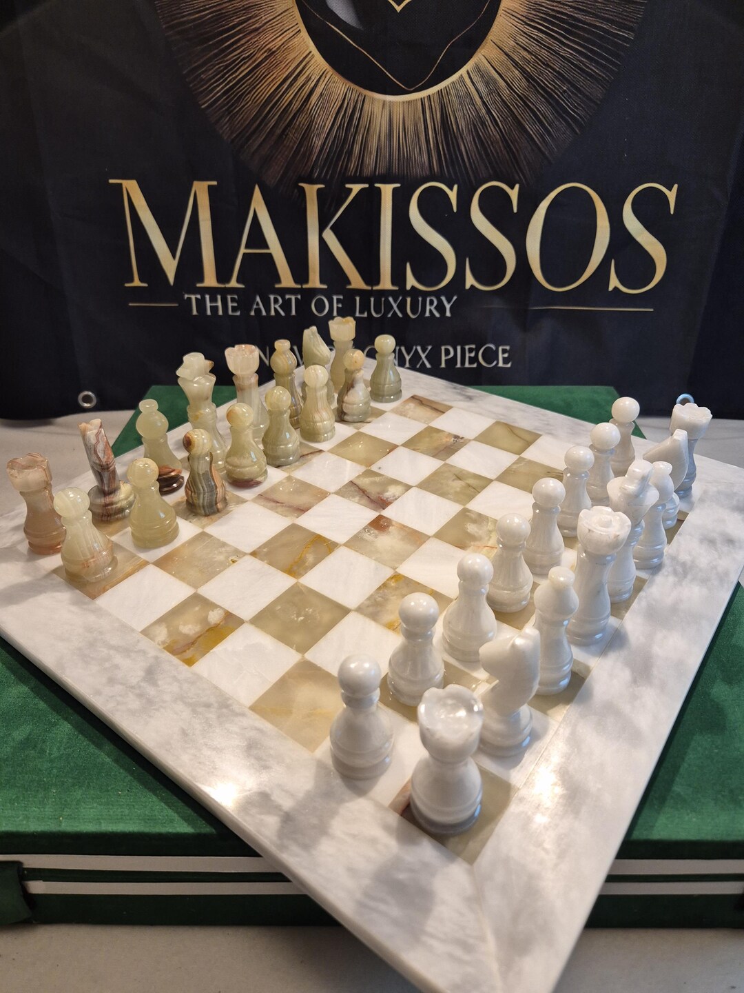 Handcrafted Onyx Chess Board: Elegant 15-inch Luxury Gift for Chess ...