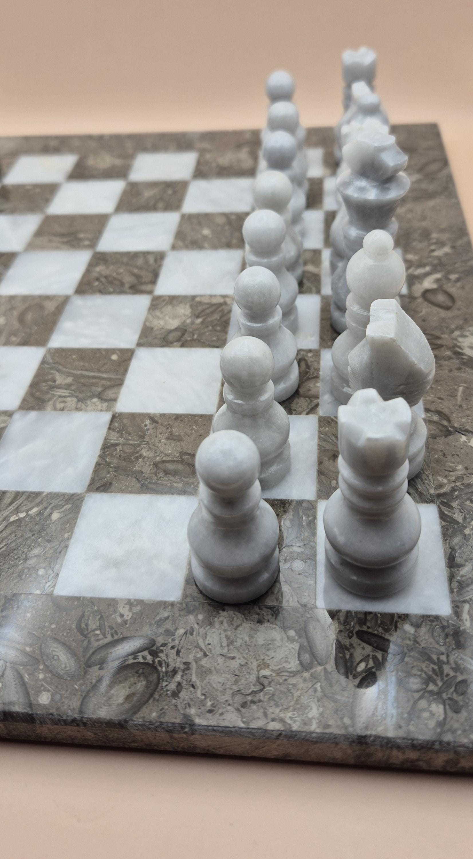 Exquisite Onyx & Marble Chess Set: Handcrafted Fossil Coral Pieces on ...
