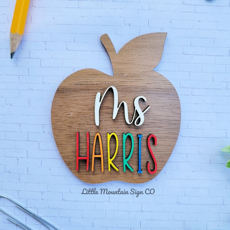 Wood Apple Teacher Sign - Etsy