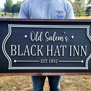 3D Old Salem’s Black Hat Inn Sign, Farmhouse Wood Sign , Halloween Sign ...