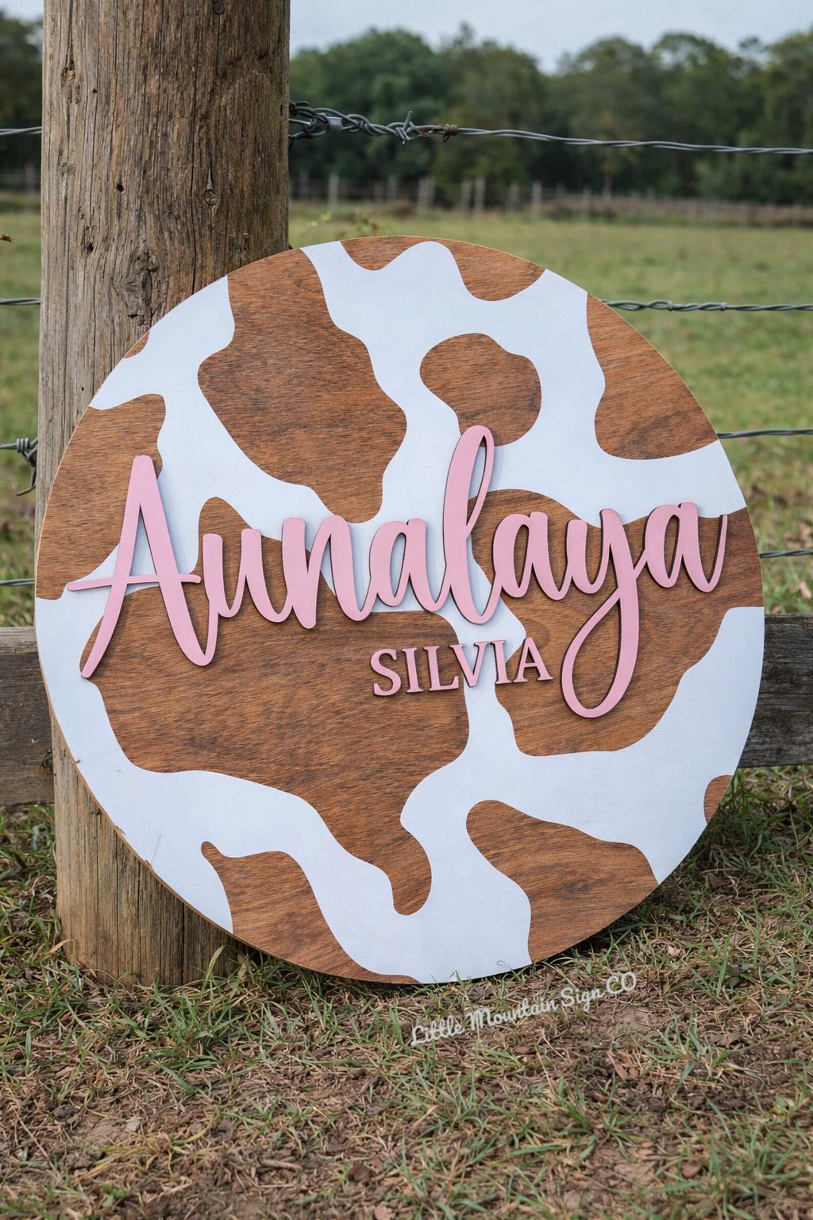 3D Cow Print Name Sign, Personalized Nursery Round Sign, Boy/girl Sign ...