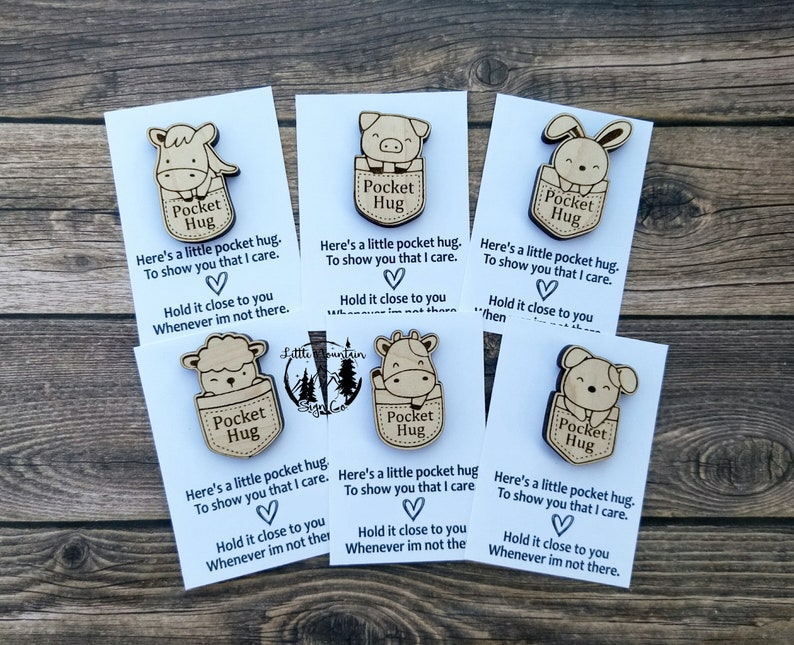Animal Pocket Hug, Back to School, Animal Wooden Pocket Hug, Token ...