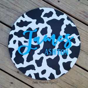 3D Cow Print Name Sign, Personalized Nursery Round Sign, Boy/girl Sign ...