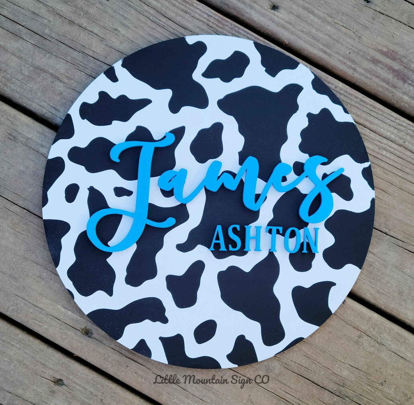 3D Cow Print Name Sign, Personalized Nursery Round Sign, Boy/girl Sign ...