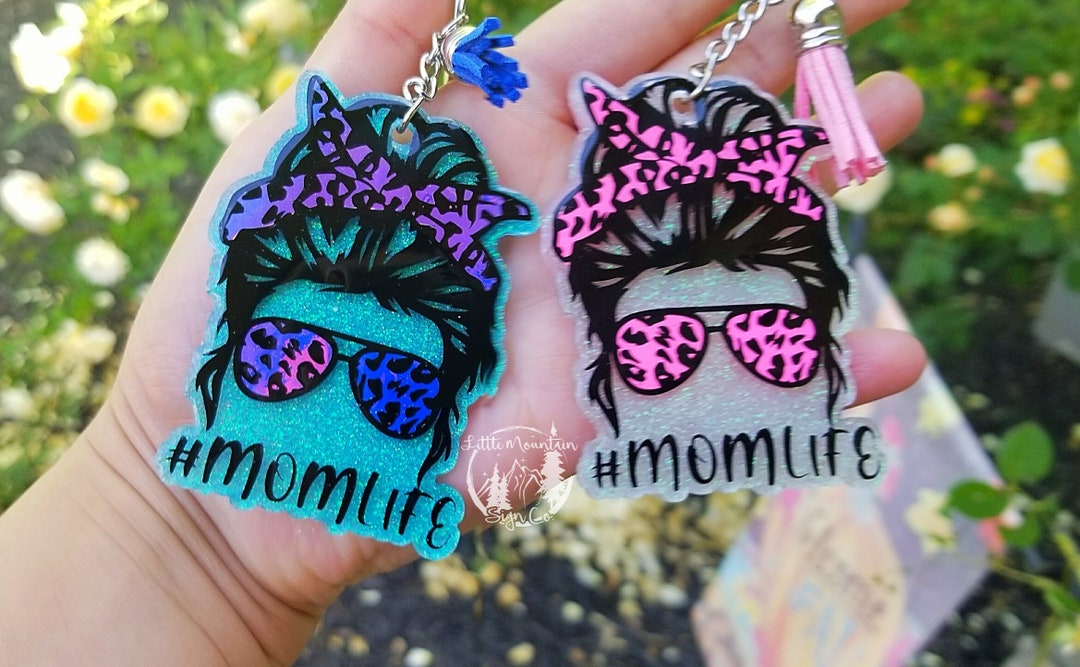 Messy Bun Momlife Keychain Glitter Acrylic Keychain Tassel - Etsy