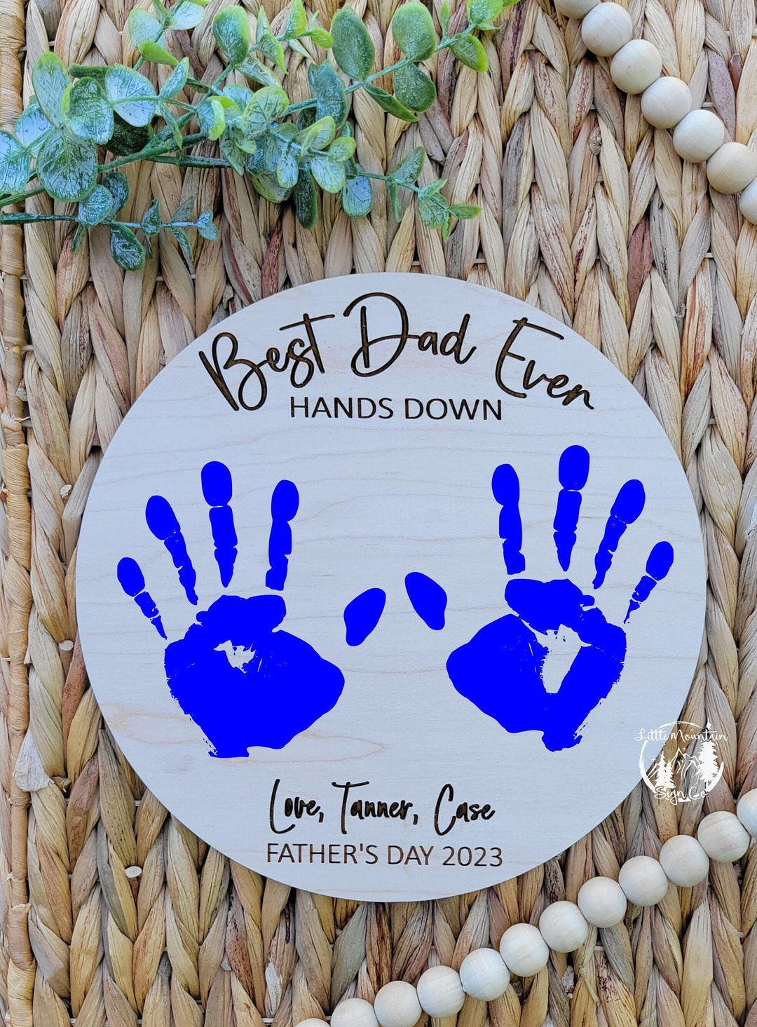 Personalized DIY Father's Day Handprint Sign, Hands Down Sign, Wood ...
