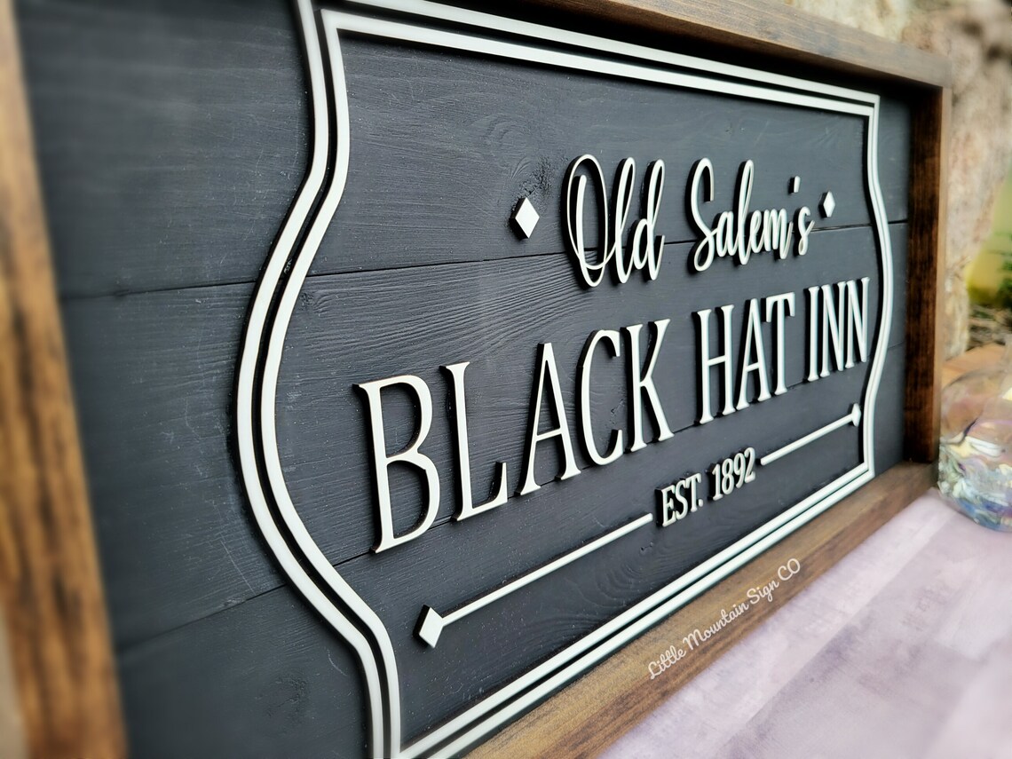3D Old Salem’s Black Hat Inn Sign, Farmhouse Wood Sign , Halloween Sign ...