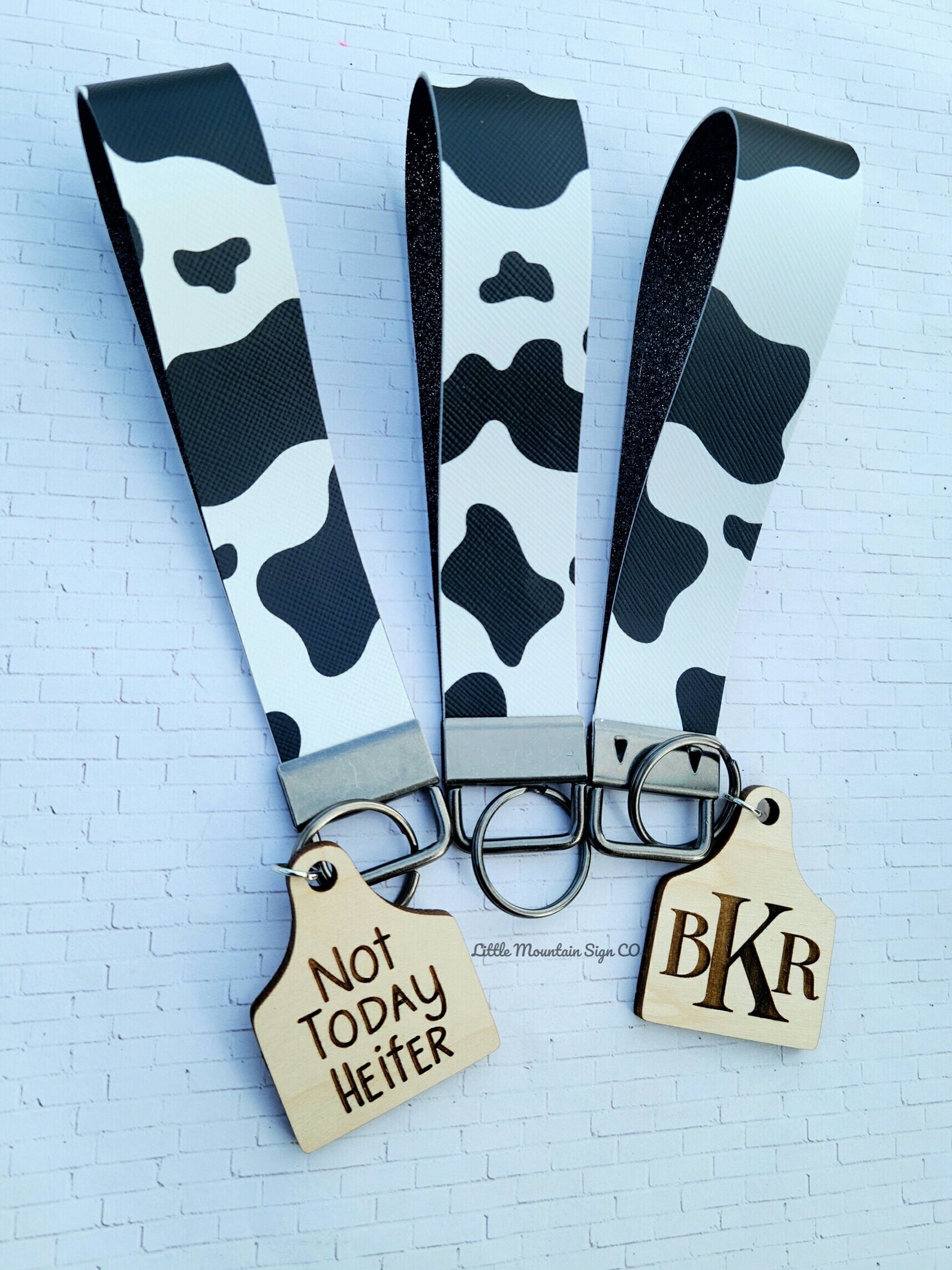 Cow Print, Cow Print Glitter Keychain Wristlet, Key Fob, Keychain ...