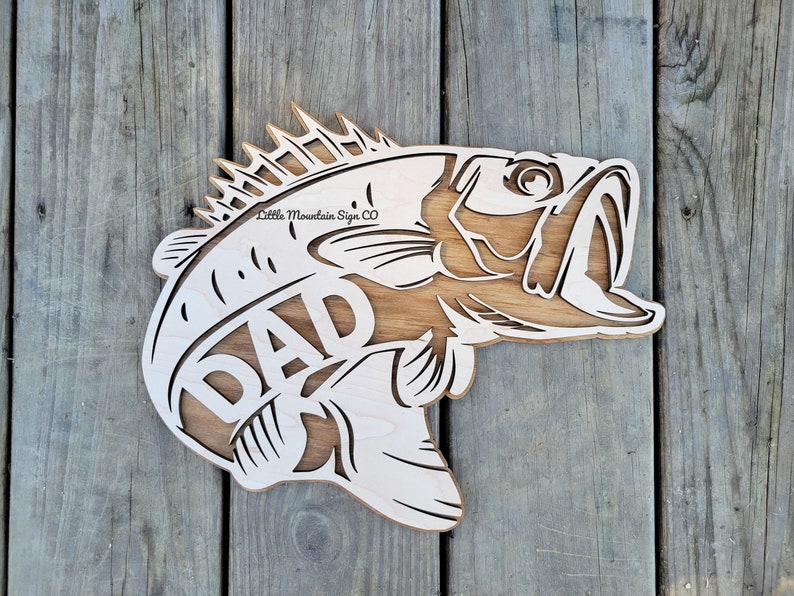 Bassfish Sign, Personalized Name Sign, Wood Sign, Father's Day Sign ...