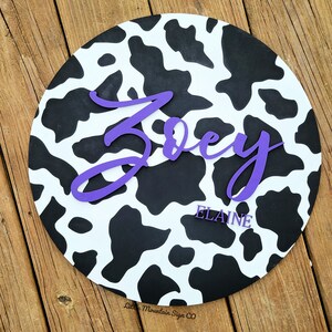 3D Cow Print Name Sign, Personalized Nursery Round Sign, Boy/girl Sign ...