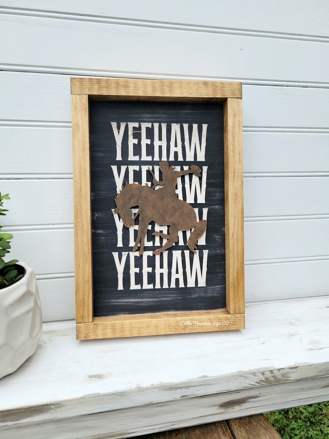 Yeehaw Bronc Riding Sign, Bucking Horse, Distressed, Wood Sign, Rodeo ...
