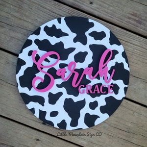 3D Cow Print Name Sign, Personalized Nursery Round Sign, Boy/girl Sign ...