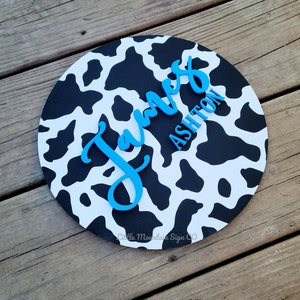 3D Cow Print Name Sign, Personalized Nursery Round Sign, Boy/girl Sign ...