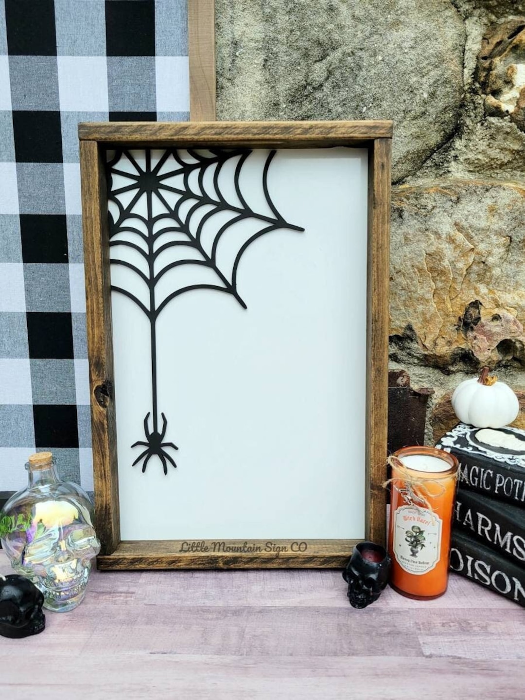 Spider Web Spider Sign, Farmhouse Halloween Sign, Wood Sign, 3D, Spooky ...