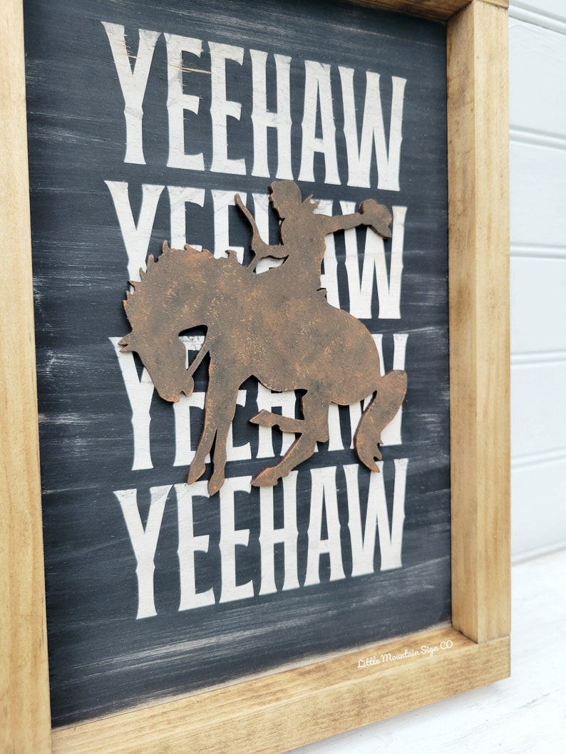Yeehaw Bronc Riding Sign, Bucking Horse, Distressed, Wood Sign, Rodeo ...