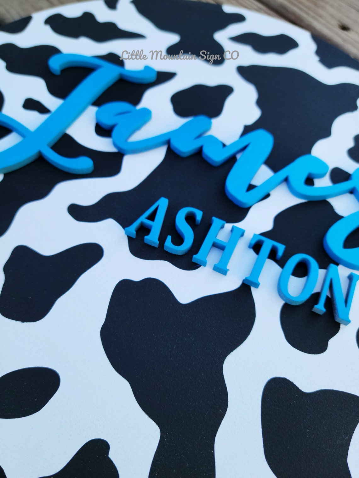 3D Cow Print Name Sign, Personalized Nursery Round Sign, Boy/girl Sign ...