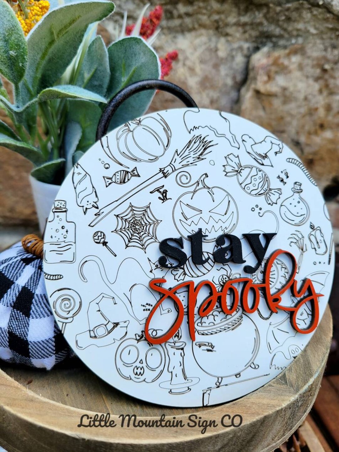 Stay Spooky Halloween Sign, Round Wood Sign, Mini Sign, Tiered Tray ...