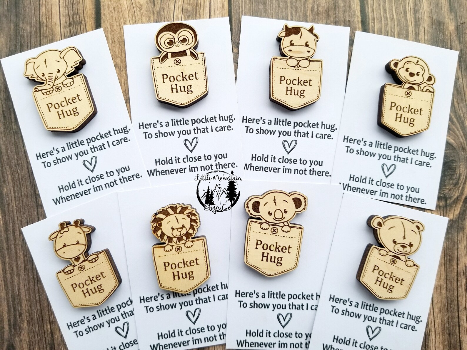 Animal Pocket Hug, Back to School, Animal Wooden Pocket Hug, Token ...