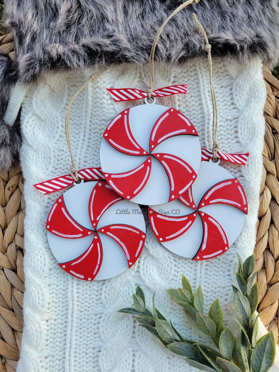 Peppermint Christmas Ornament, 3D Wood Ornament, Candy Cane Striped ...