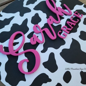 3D Cow Print Name Sign, Personalized Nursery Round Sign, Boy/girl Sign ...
