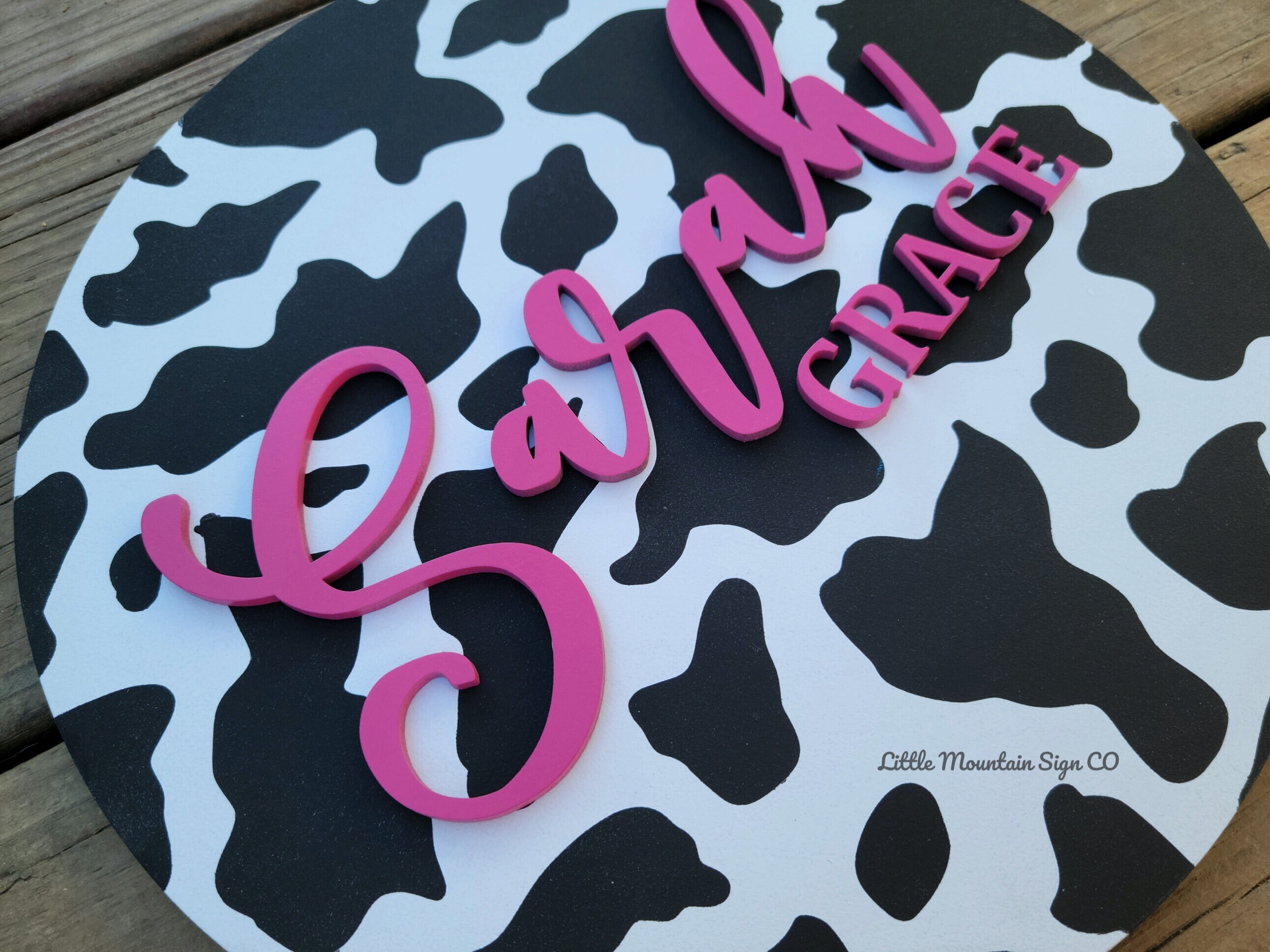 3D Cow Print Name Sign, Personalized Nursery Round Sign, Boy/girl Sign ...
