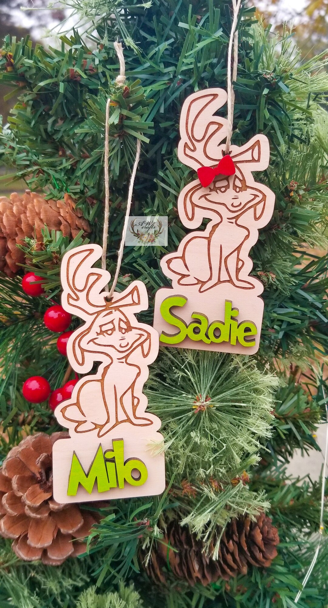 Personalized Grinch Dog Name Ornament, Grinch Inspired Max Ornament ...