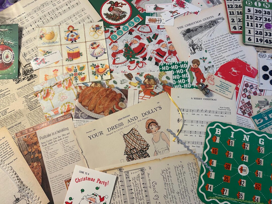 Vintage Christmas Paper Set (50+ Pieces) Including Authentic Holiday ...