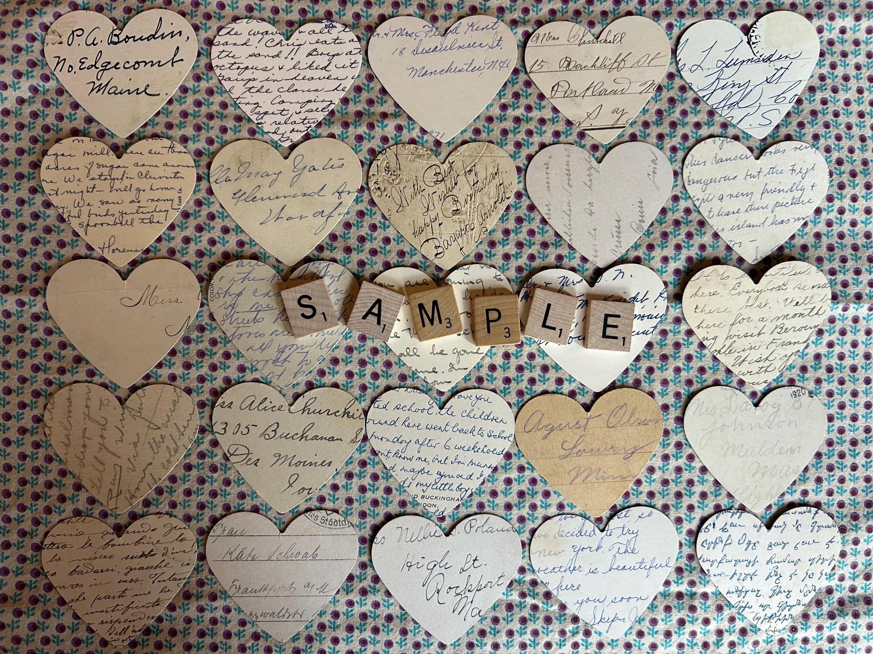 25 Hearts With Handwriting Cut From Vintage Postcards / 2.5-inch Hearts ...