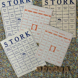 Vintage Baby Shower Stork Bingo Cards, SET OF FIVE, Perfect for Party ...