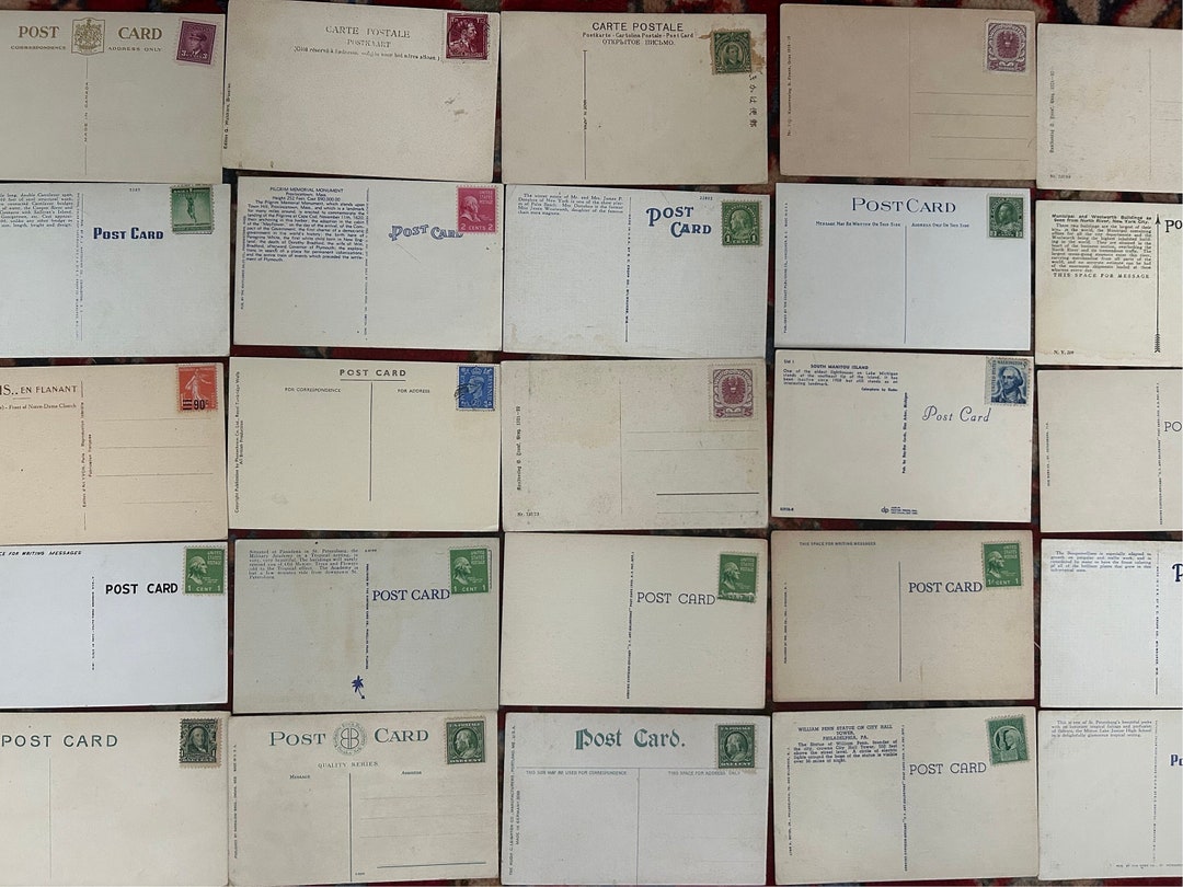 10 Blank Vintage Postcards With Postage Attached / Random Selection ...