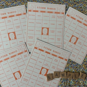 Vintage Baby Shower Stork Bingo Cards, SET OF FIVE, Perfect for Party ...