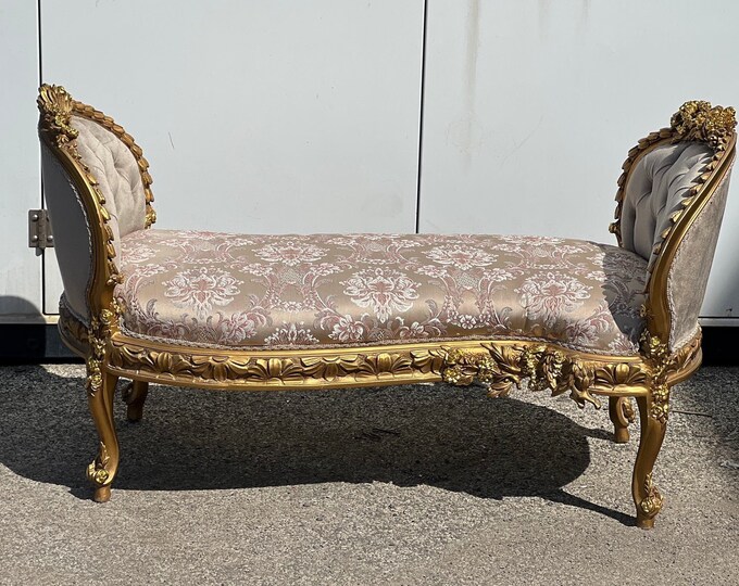 French Louis XVI Gold Leaf Damask Chaise Bench Settee - Etsy