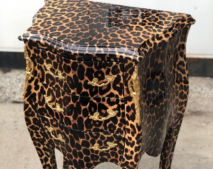 Leopard Chest of Drawers Side Table Nightstand Animal Print Accent ...