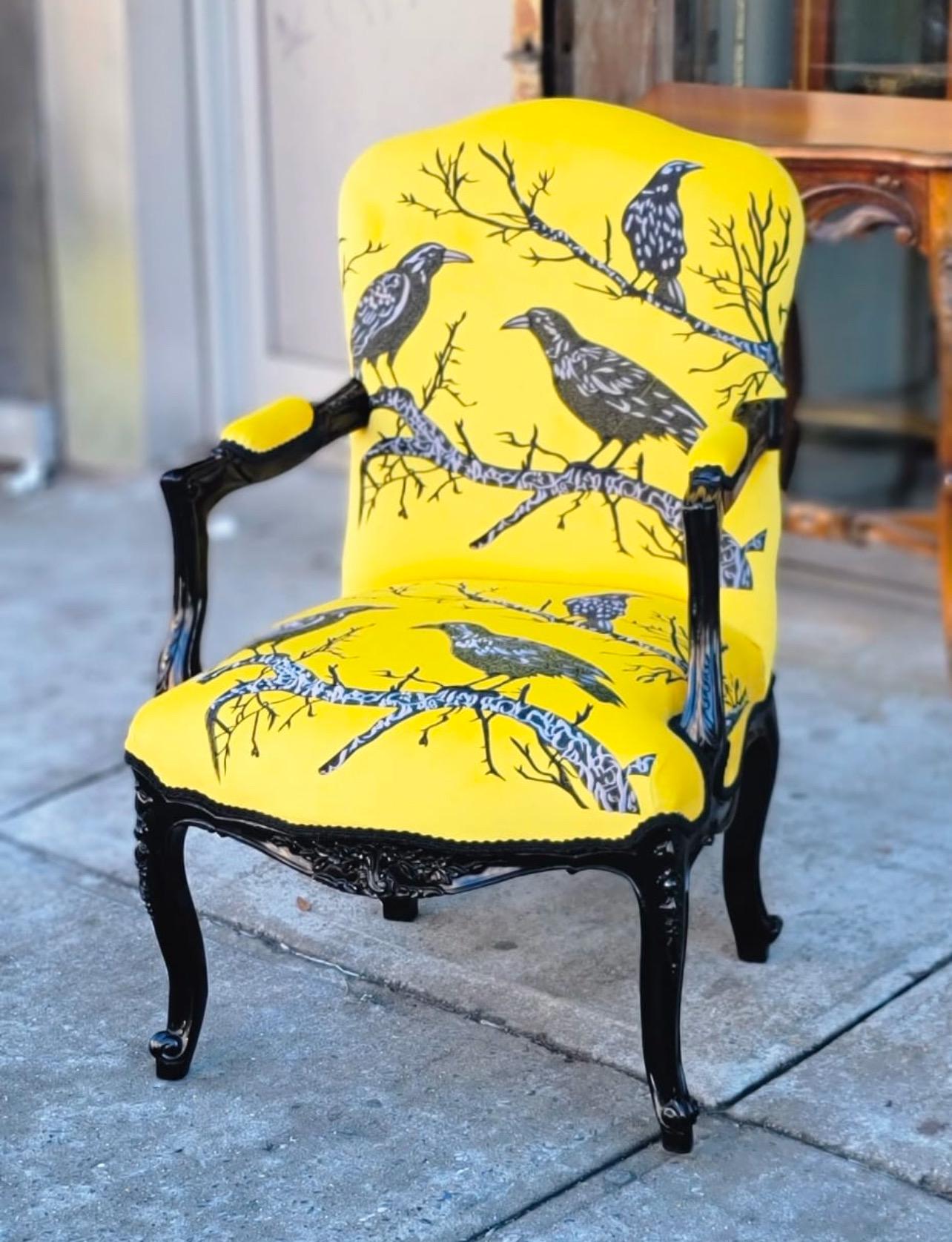 Gothic Raven Crow Yellow Velvet and Embroidery Armchair - Etsy