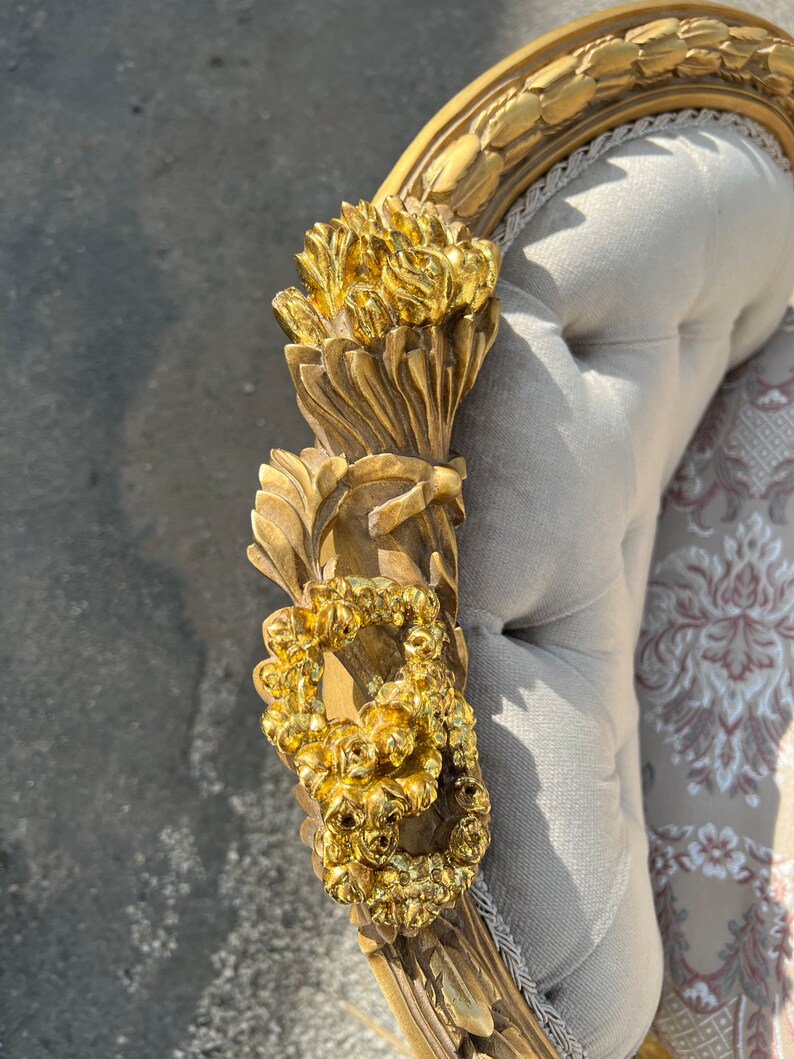 French Louis XVI Gold Leaf Damask Chaise Bench Settee - Etsy