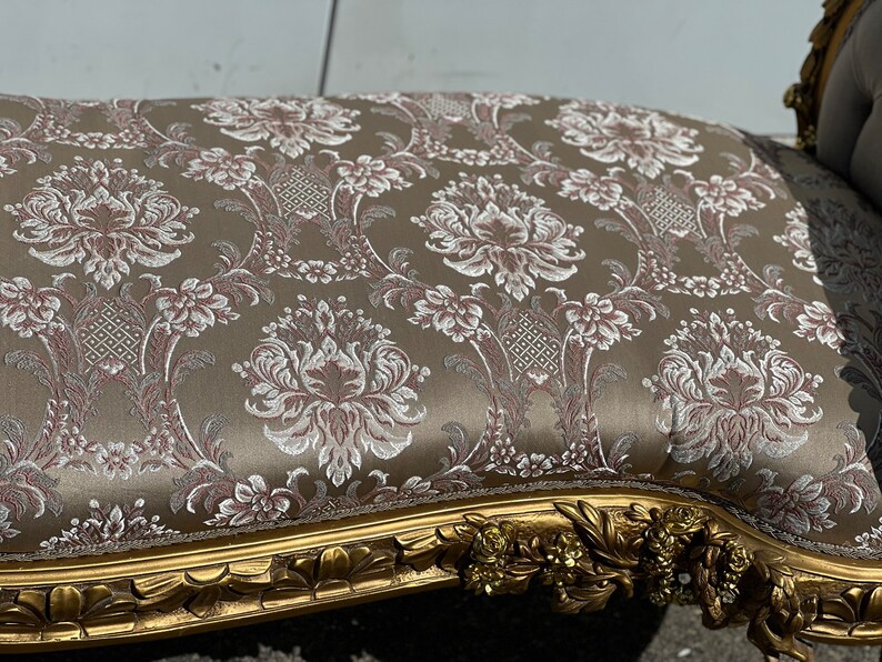 French Louis XVI Gold Leaf Damask Chaise Bench Settee - Etsy