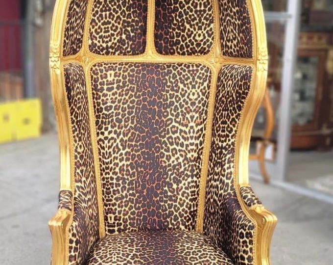 French Style Balloon Throne Chair Leopard Print Canopy Versailles Domed ...