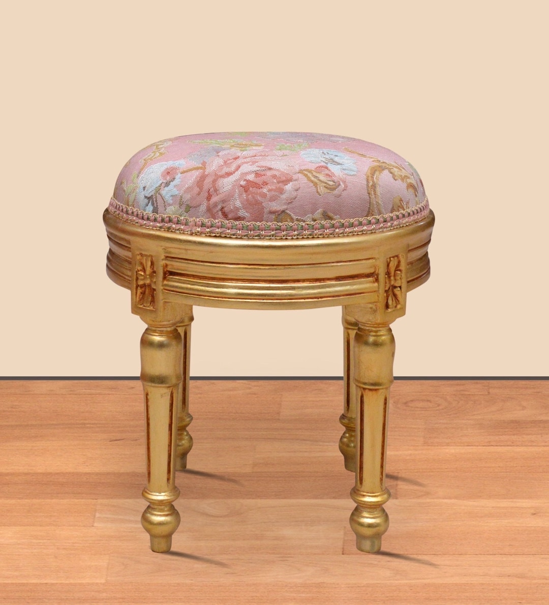 Pink Footstool in Gold Leaf Stool Small Chair - Etsy