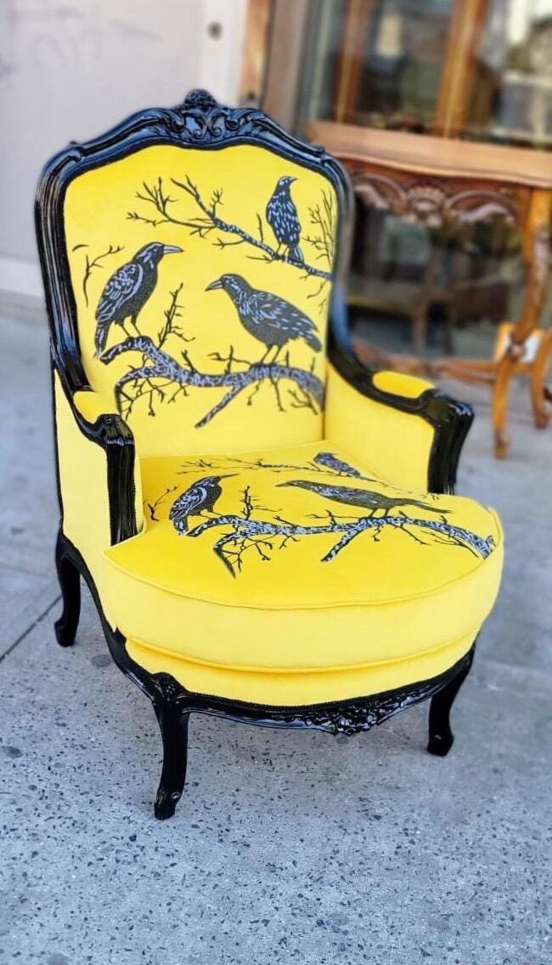 Gothic Raven Crow Yellow Velvet and Embroidery Armchair - Etsy