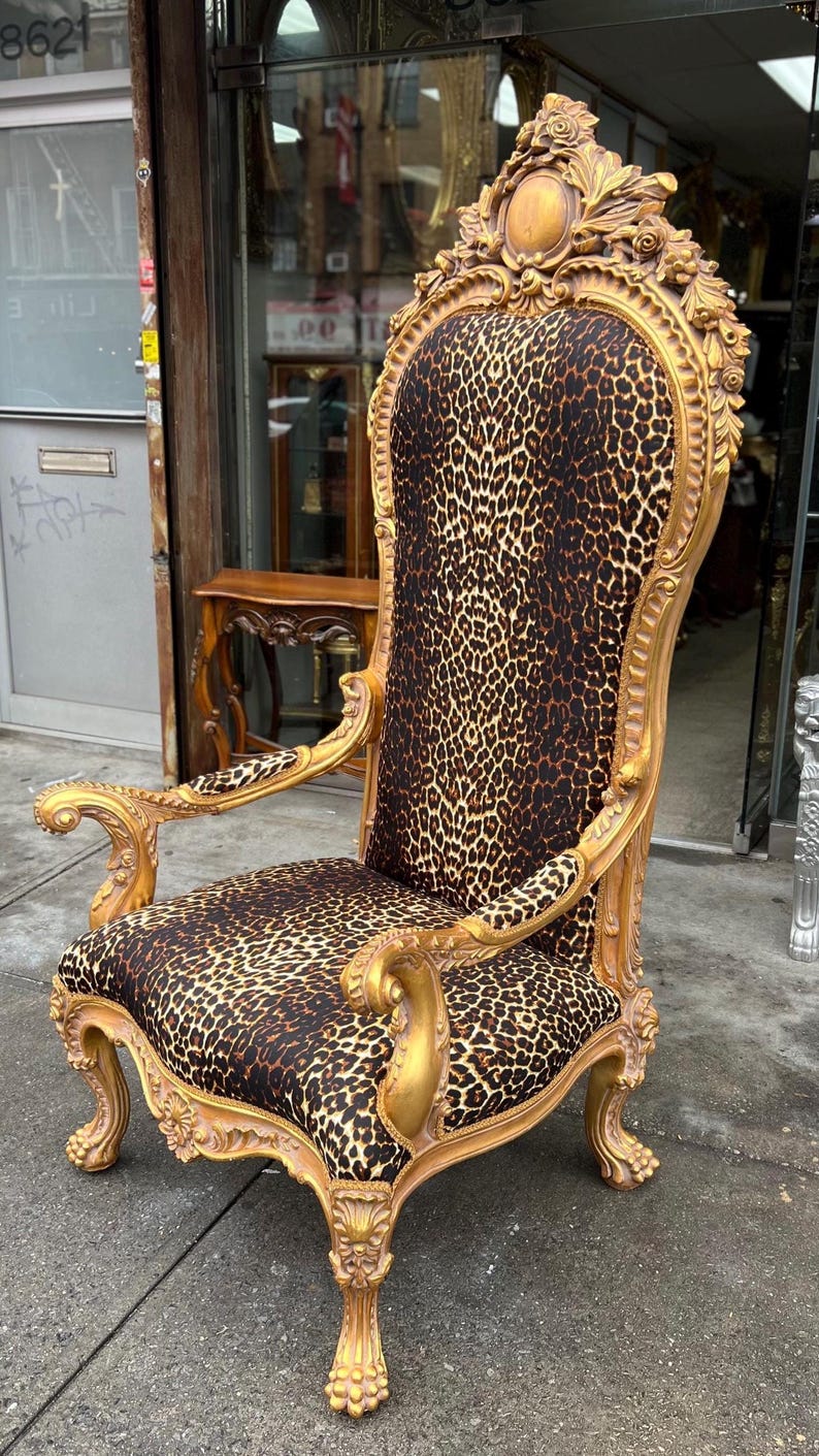 Vintage Leopard Print Throne Chair: Carved Gold Gilded Wood - Etsy