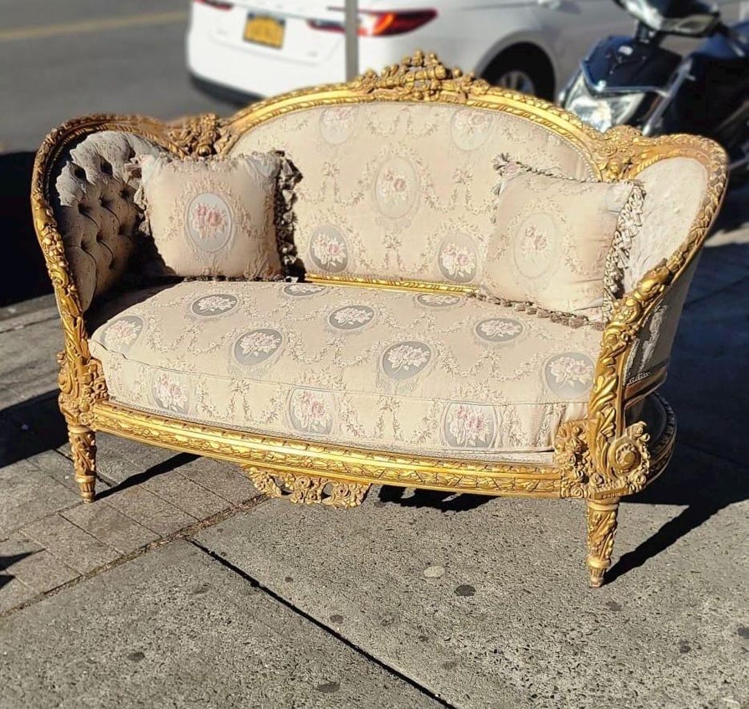 French Style Settee Gold Leaf Loveseat Sofa - Etsy