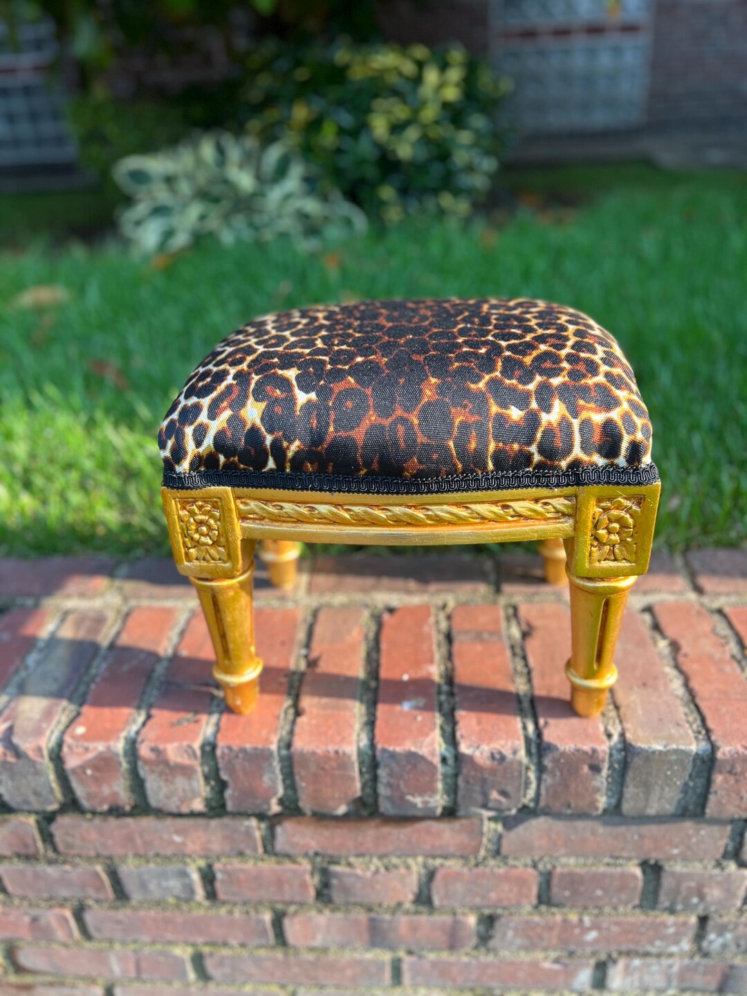 Leopard Print Upholstered Footstool in Gold Leaf Small Chair - Etsy