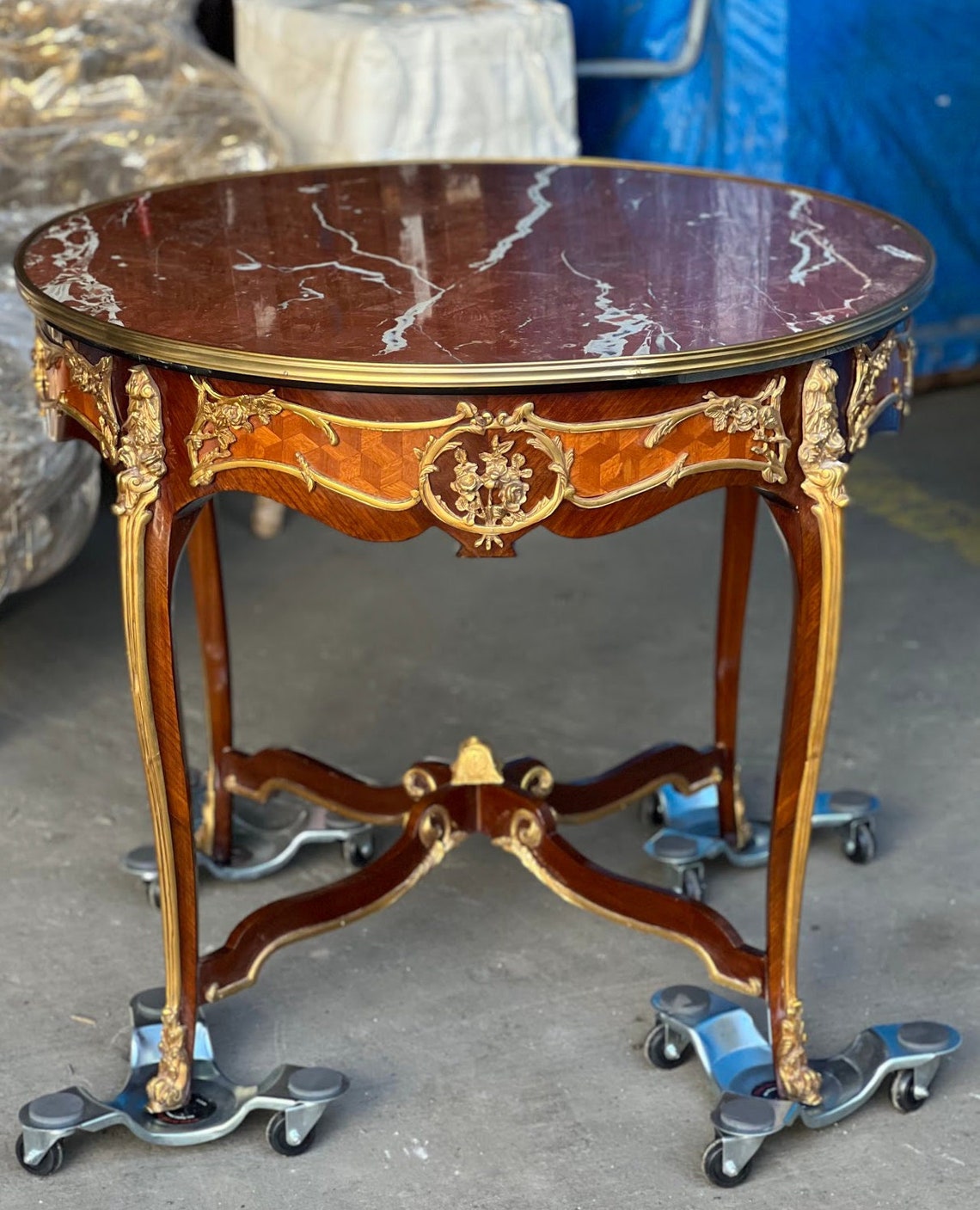 Louis XV Style French Salon Center Table With Rojo Alicante - Etsy