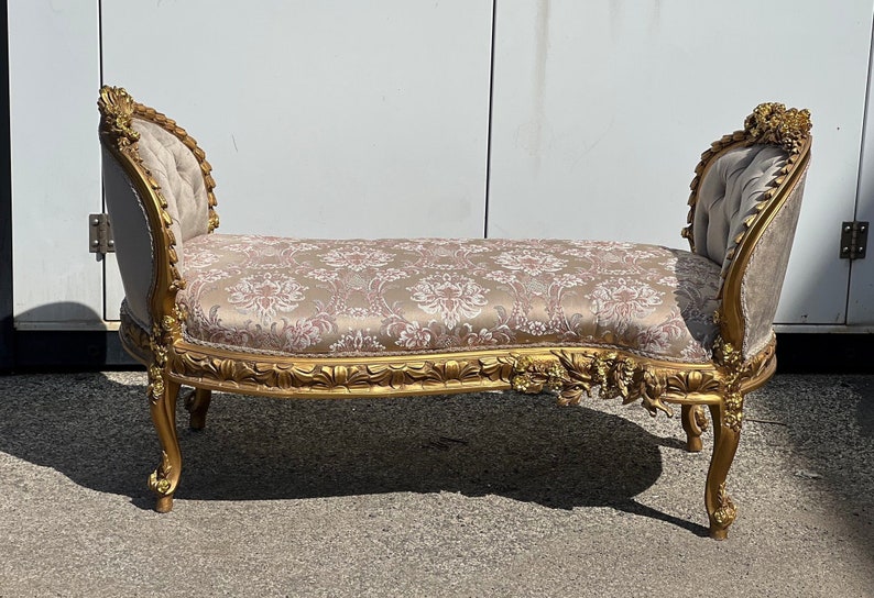 French Louis XVI Gold Leaf Damask Chaise Bench Settee - Etsy