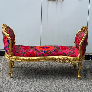 Bohemian French Style Bench Gold Leaf Whimsical Settee - Etsy