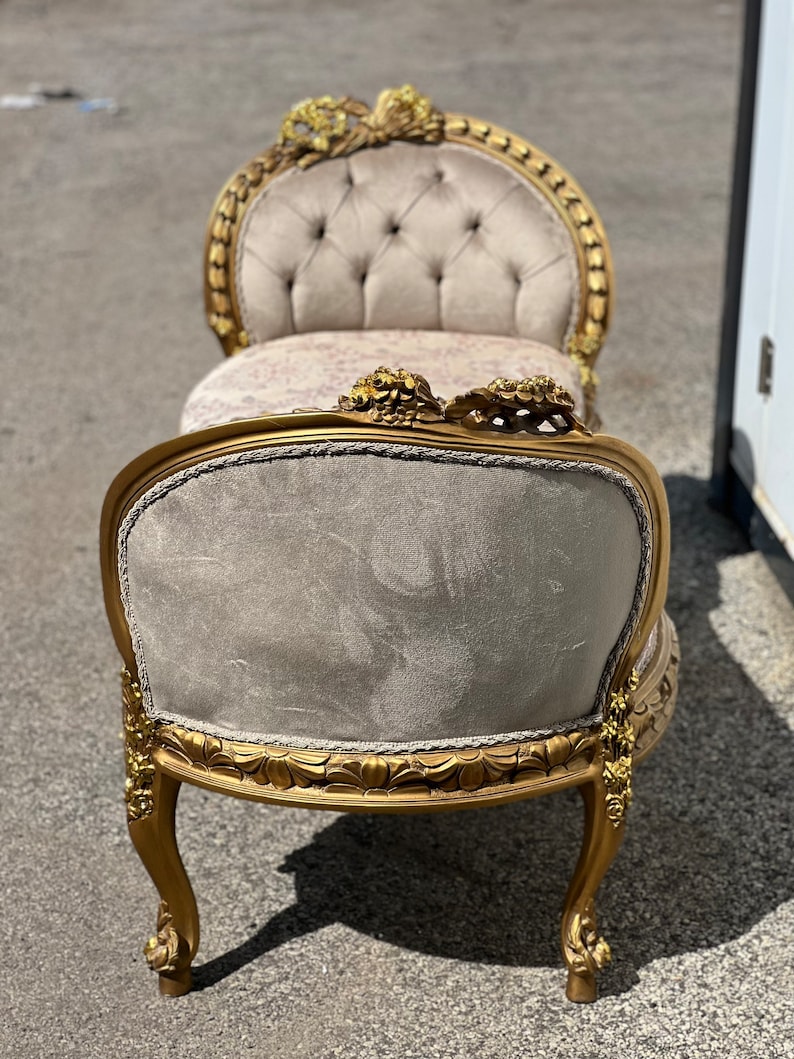 French Louis XVI Gold Leaf Damask Chaise Bench Settee - Etsy