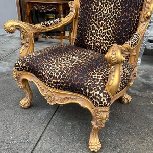 Vintage Leopard Print Throne Chair: Carved Gold Gilded Wood - Etsy