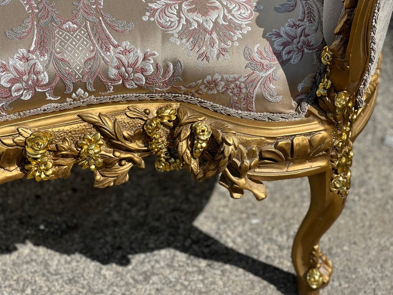 French Louis XVI Gold Leaf Damask Chaise Bench Settee - Etsy