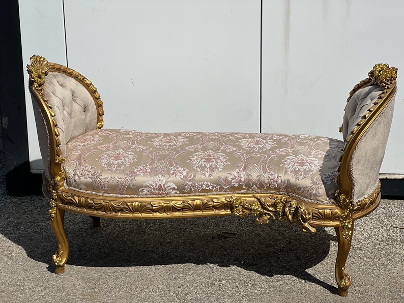 French Louis XVI Gold Leaf Damask Chaise Bench Settee - Etsy